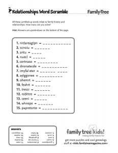 Genealogy and Family Relationships Word Scramble - Family Tree Magazine